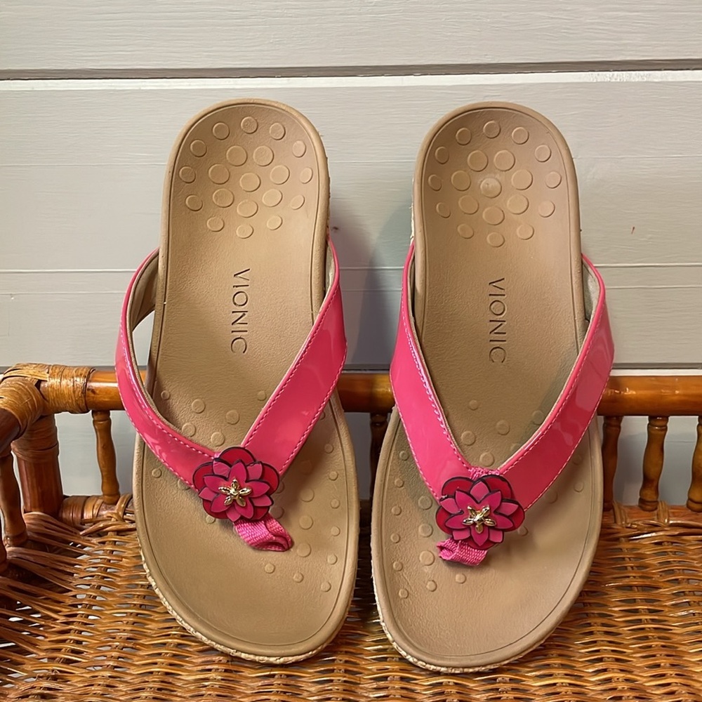 Vionic Mimi Platform Wedge Thong Sandals - Pink Size … - Gem
